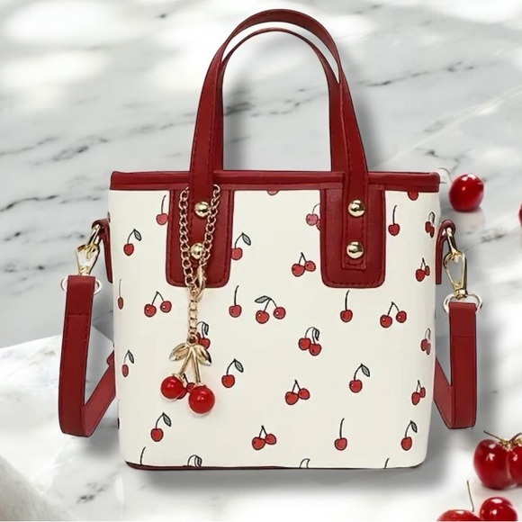 Bags | Nwt Womens Cherry Pattern Bucket Mini Bag Detachable Charm ...